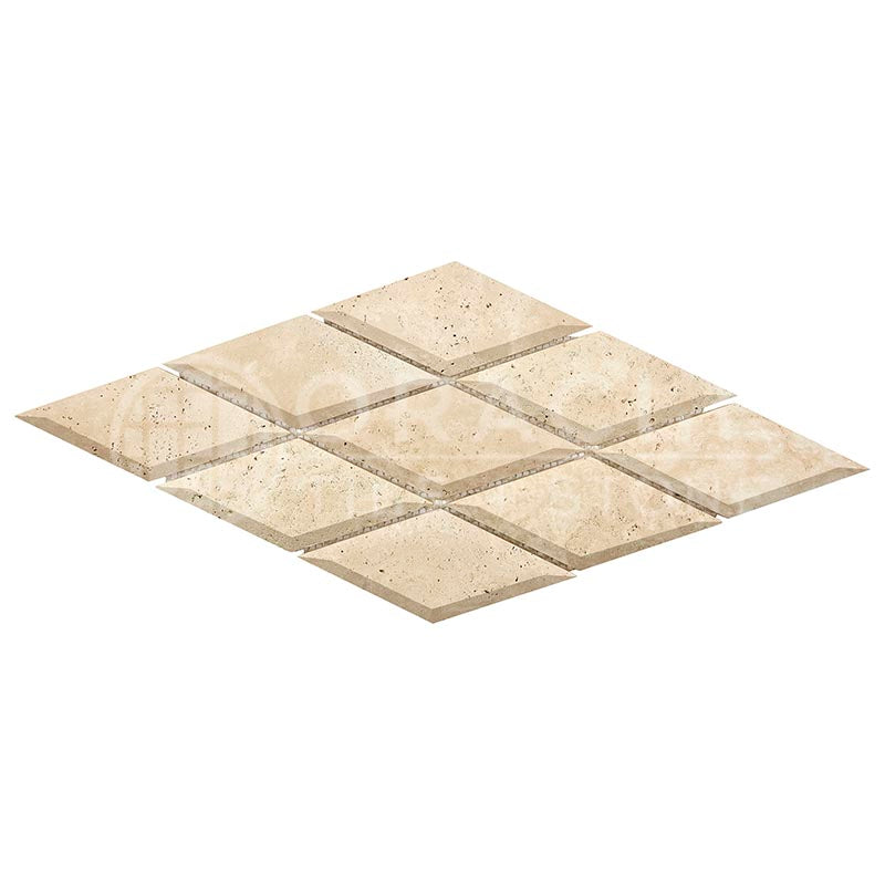 Ivory (Light) Travertine 3" X 6" Deep-Beveled Diamond Mosaic — Oracle ...