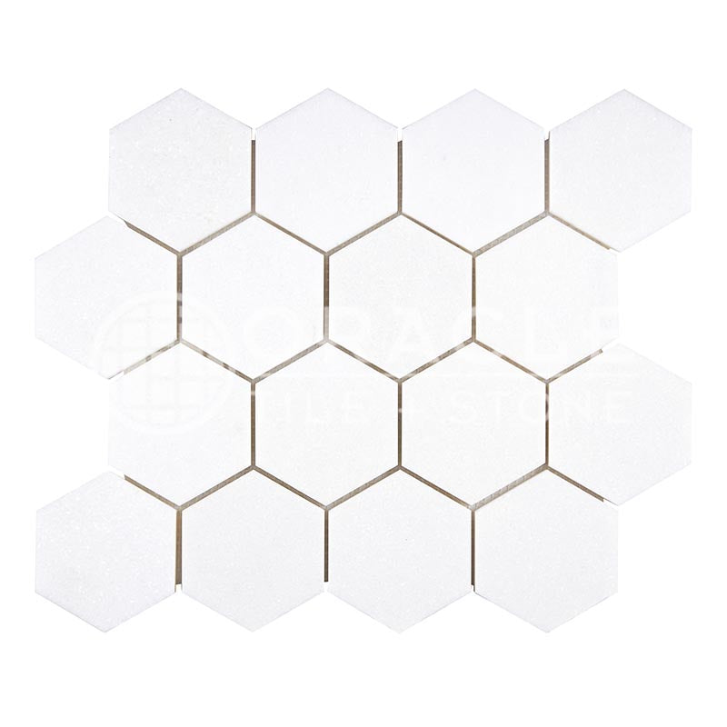 Thassos White (Greek) Marble 3" X 3" Hexagon Mosaic — Oracle Tile & Stone