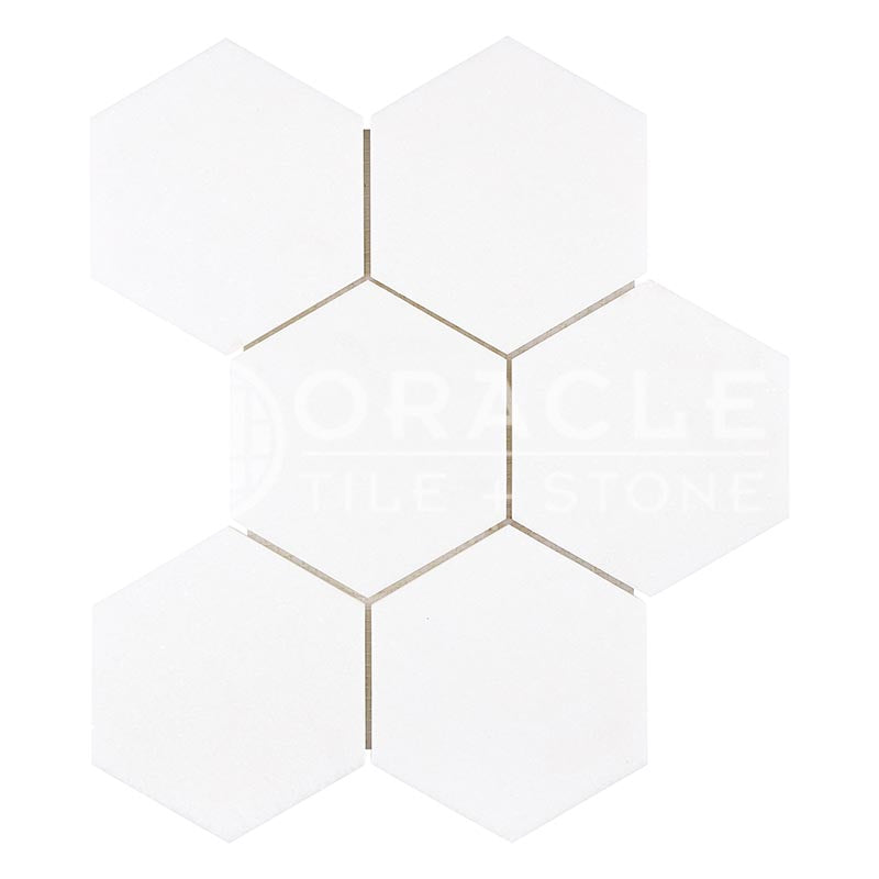 Thassos White (Greek) Marble 5" X 5" Hexagon Mosaic — Oracle Tile & Stone